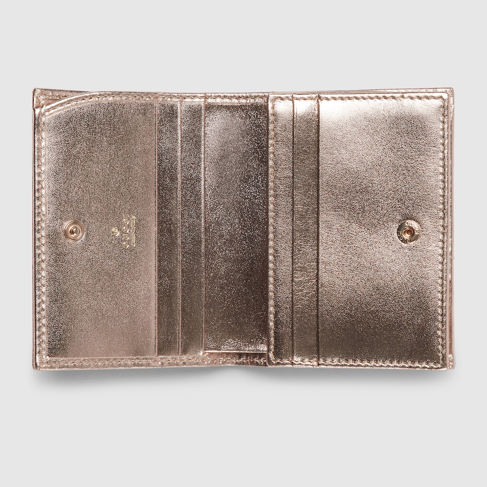 GG Marmont card case wallet in metallic gold leather | GUCCI® PT