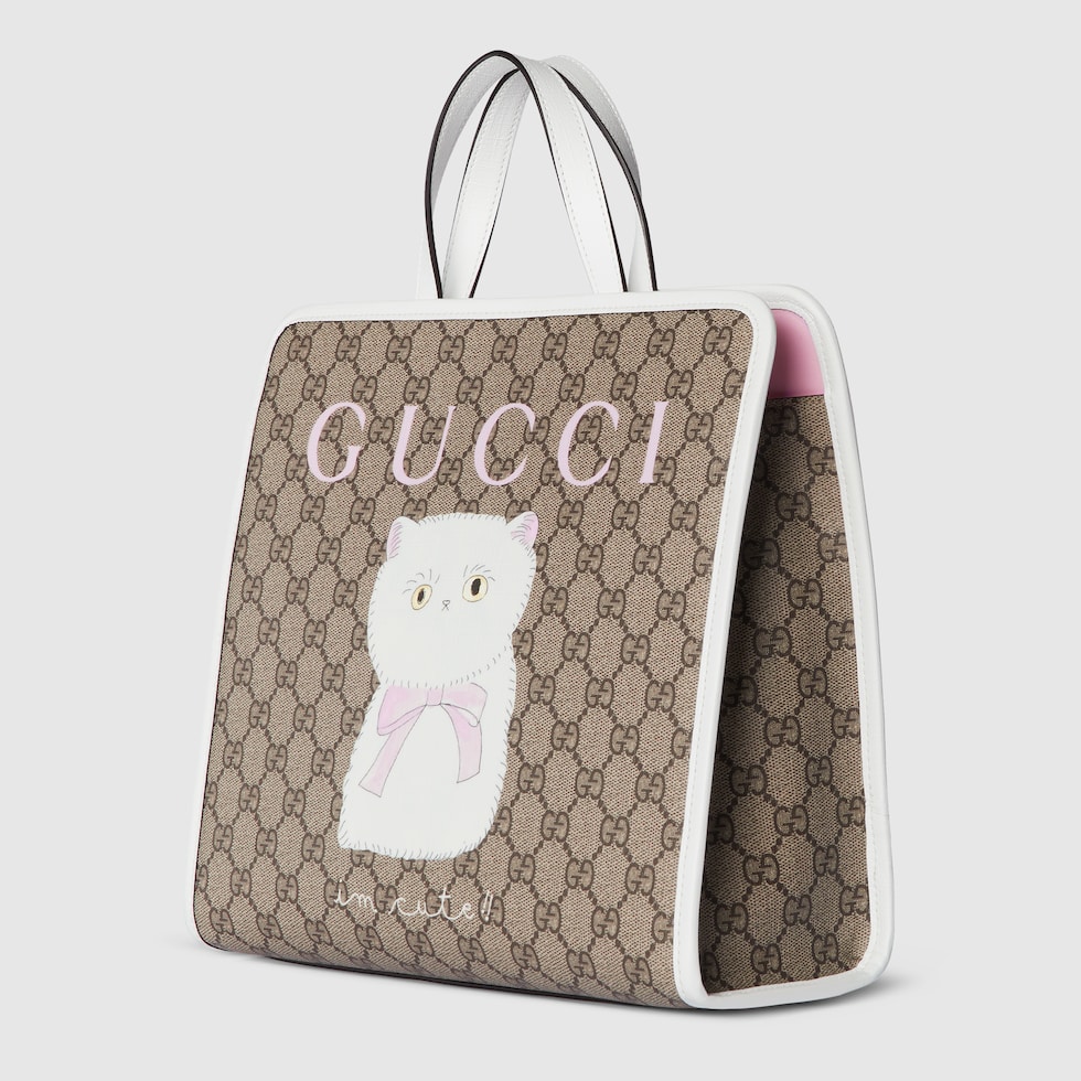 Children's printed GG tote bag in beige and dark brown Supreme | GUCCI® GR