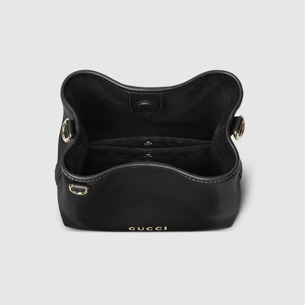 GG Emblem mini bucket bag in black leather | GUCCI® UK