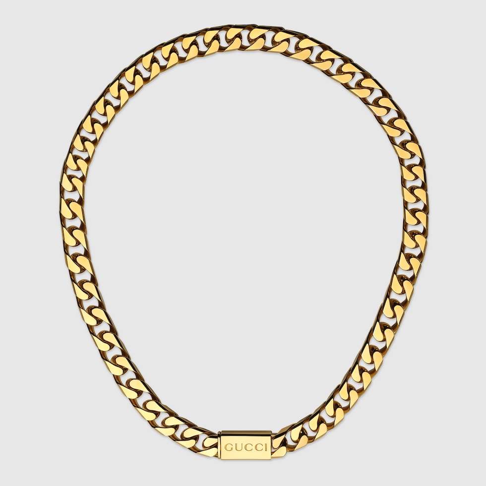 Gucci Script chain necklace in yellow gold-toned metal | GUCCI® INT