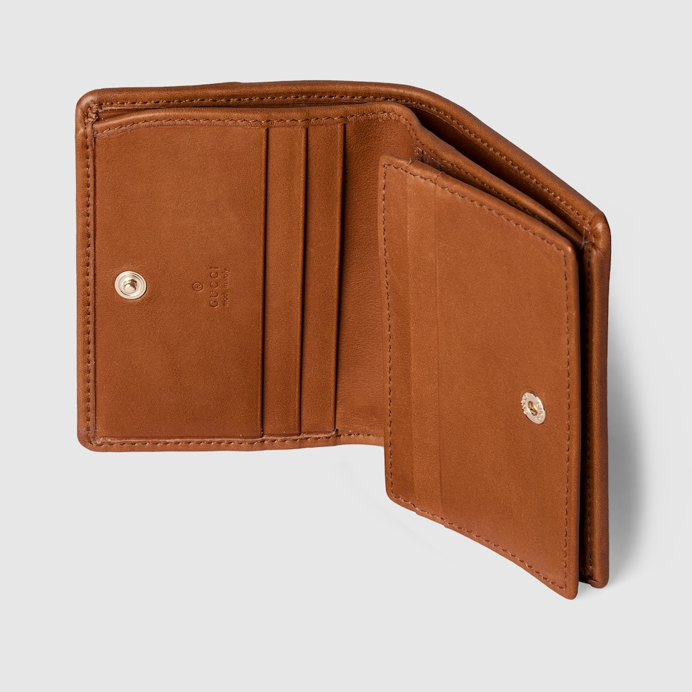 GG Emblem small wallet in beige and dark brown fabric | GUCCI® US
