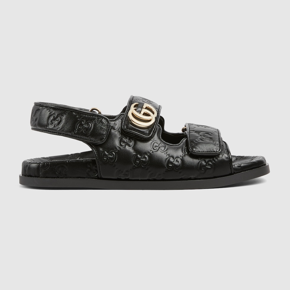 Sandales avec Double G pour femme en cuir noir GG | GUCCI® CA