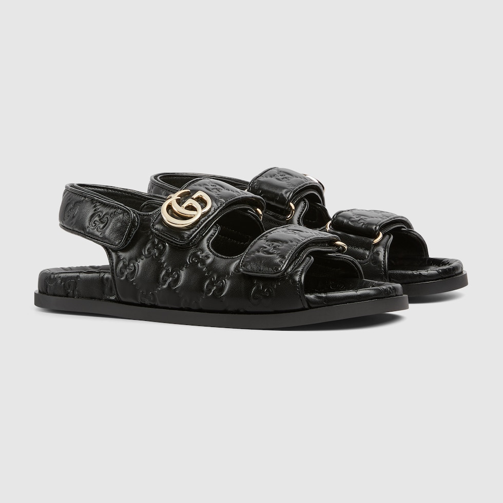 Sandales avec Double G pour femme en cuir noir GG | GUCCI® CA