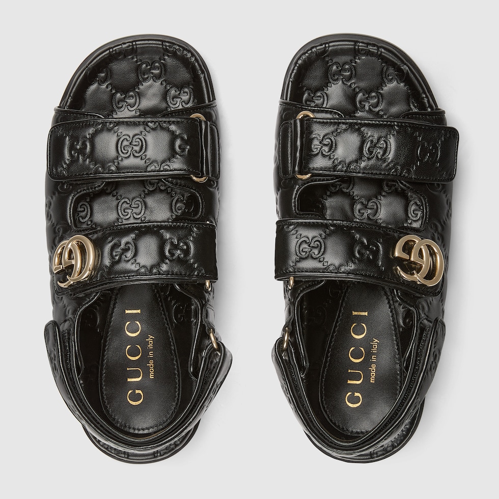 Women's sandal with Double G in black GG leather | GUCCI® US