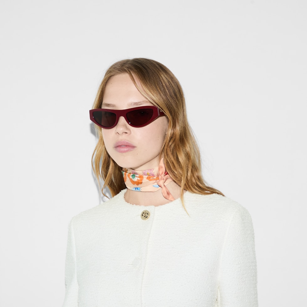 Printed silk neck bow in pink | GUCCI® ZA
