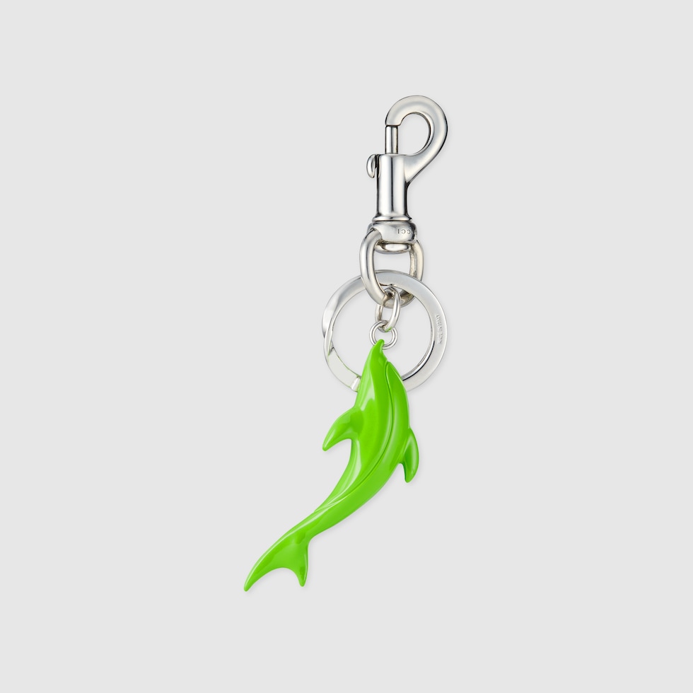Engraved dolphin keychain charm in bright green metal | GUCCI® US
