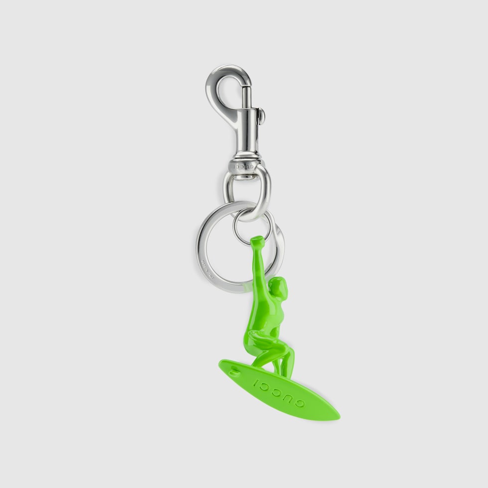 Engraved surfer keychain charm in bright green metal | GUCCI® UK