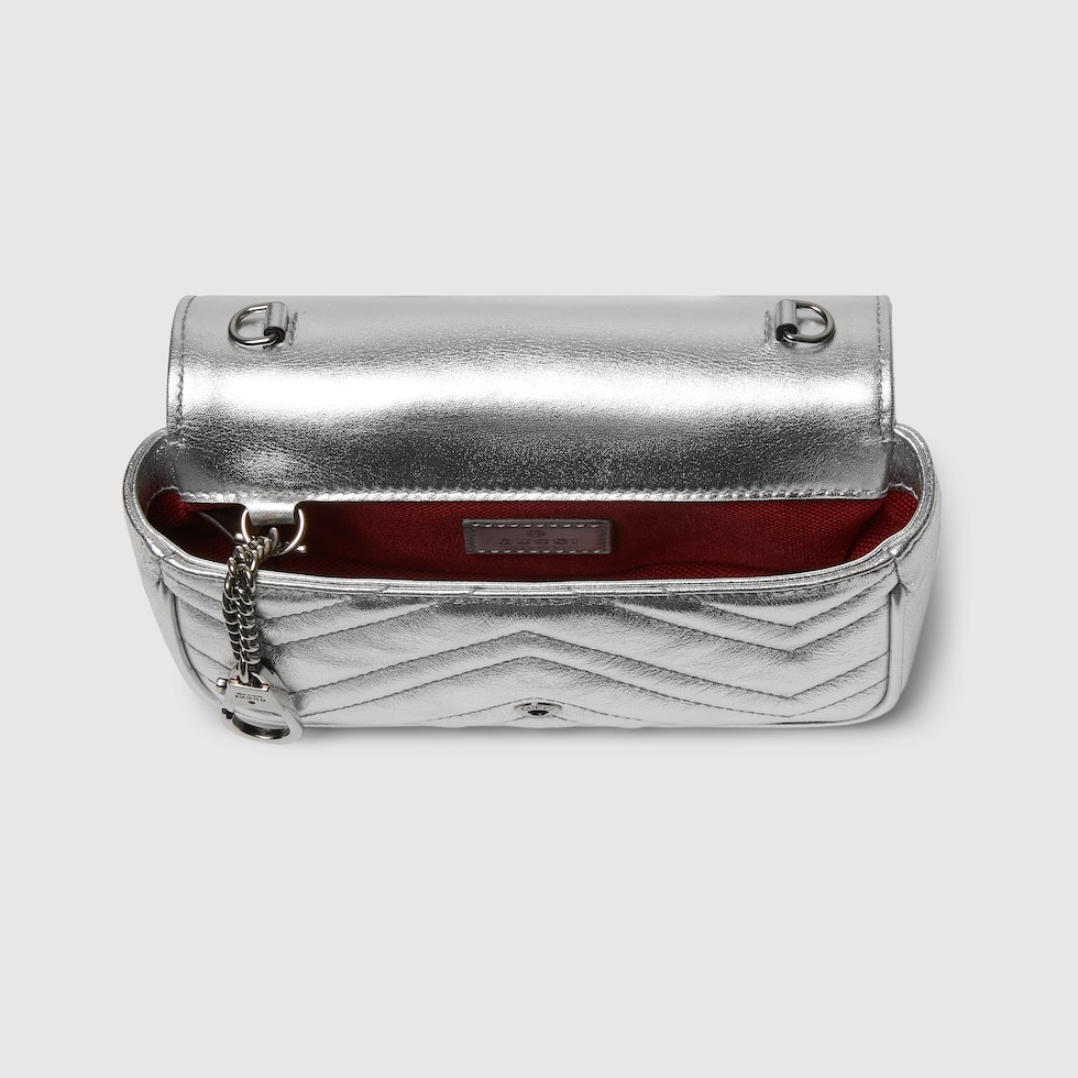 GG Marmont mini bag in silver leather | GUCCI® UK