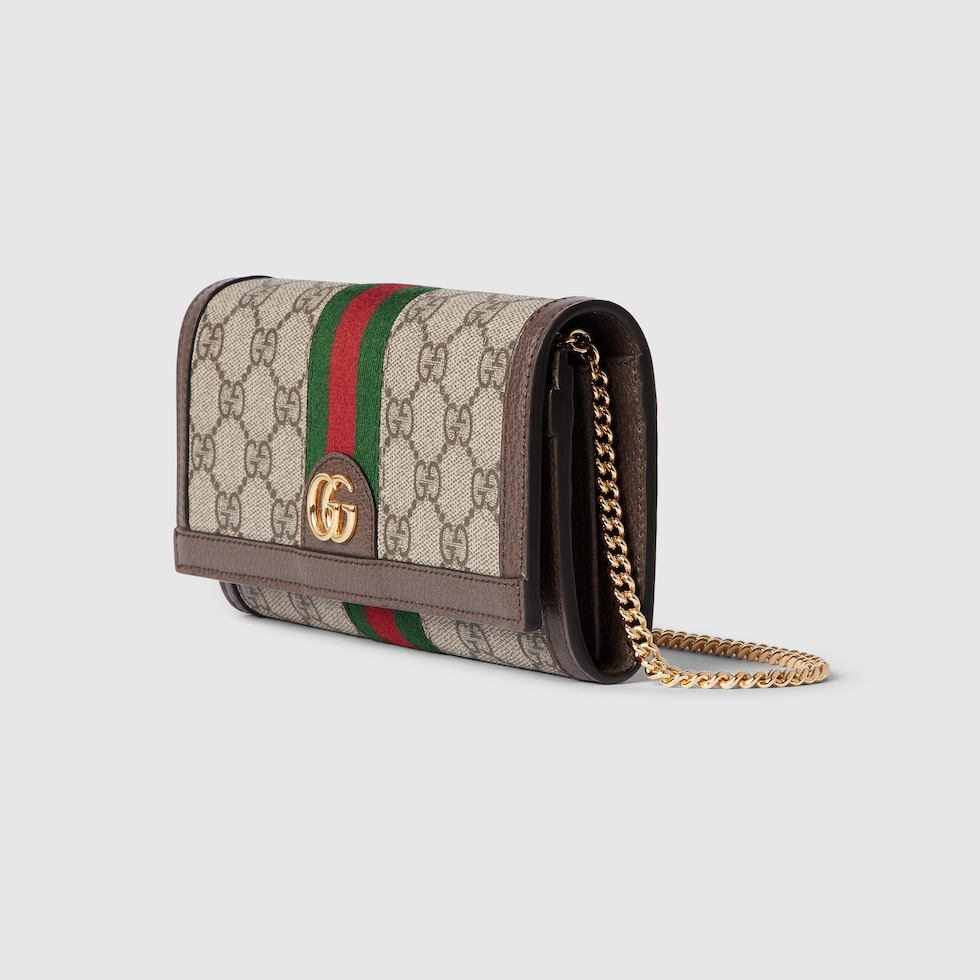 Ophidia wallet on chain in beige and dark brown Supreme | GUCCI® US