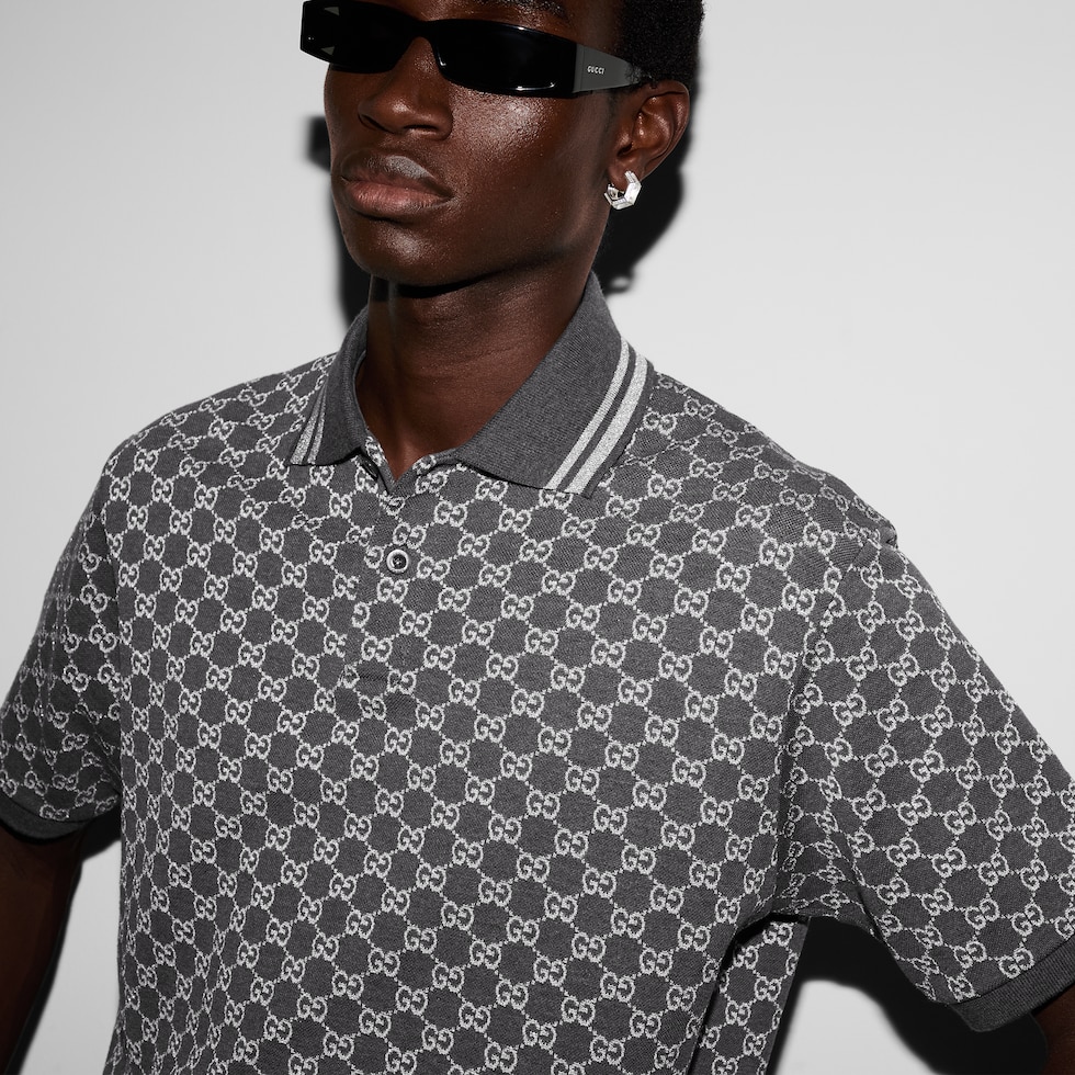 GG cotton lurex jacquard polo shirt in dark grey | GUCCI® UK