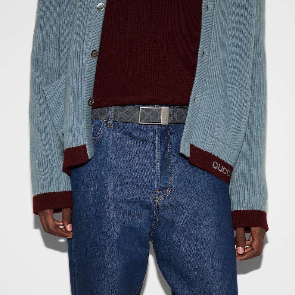 Reversible belt with rectangular buckle in black Supreme canvas and ...