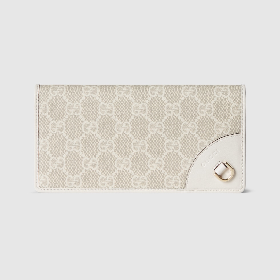 GG Emblem continental wallet in beige and white fabric | GUCCI® PL