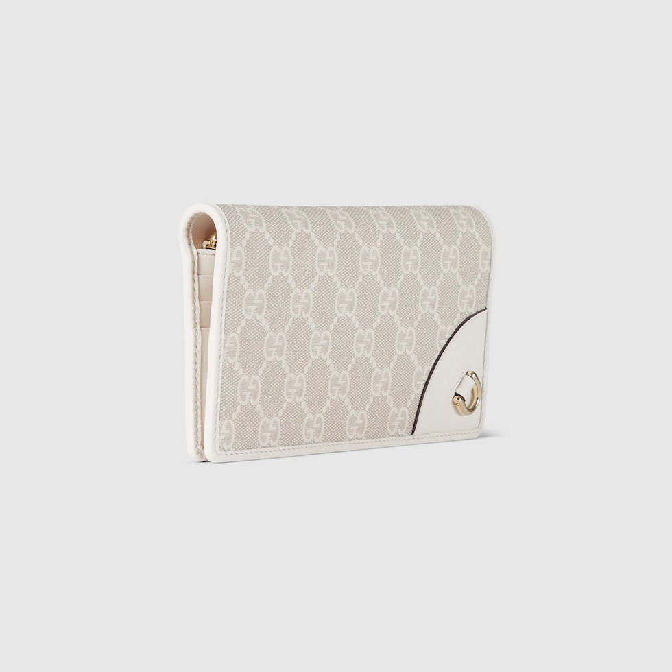 GG Emblem continental wallet in beige and white fabric | GUCCI® IE