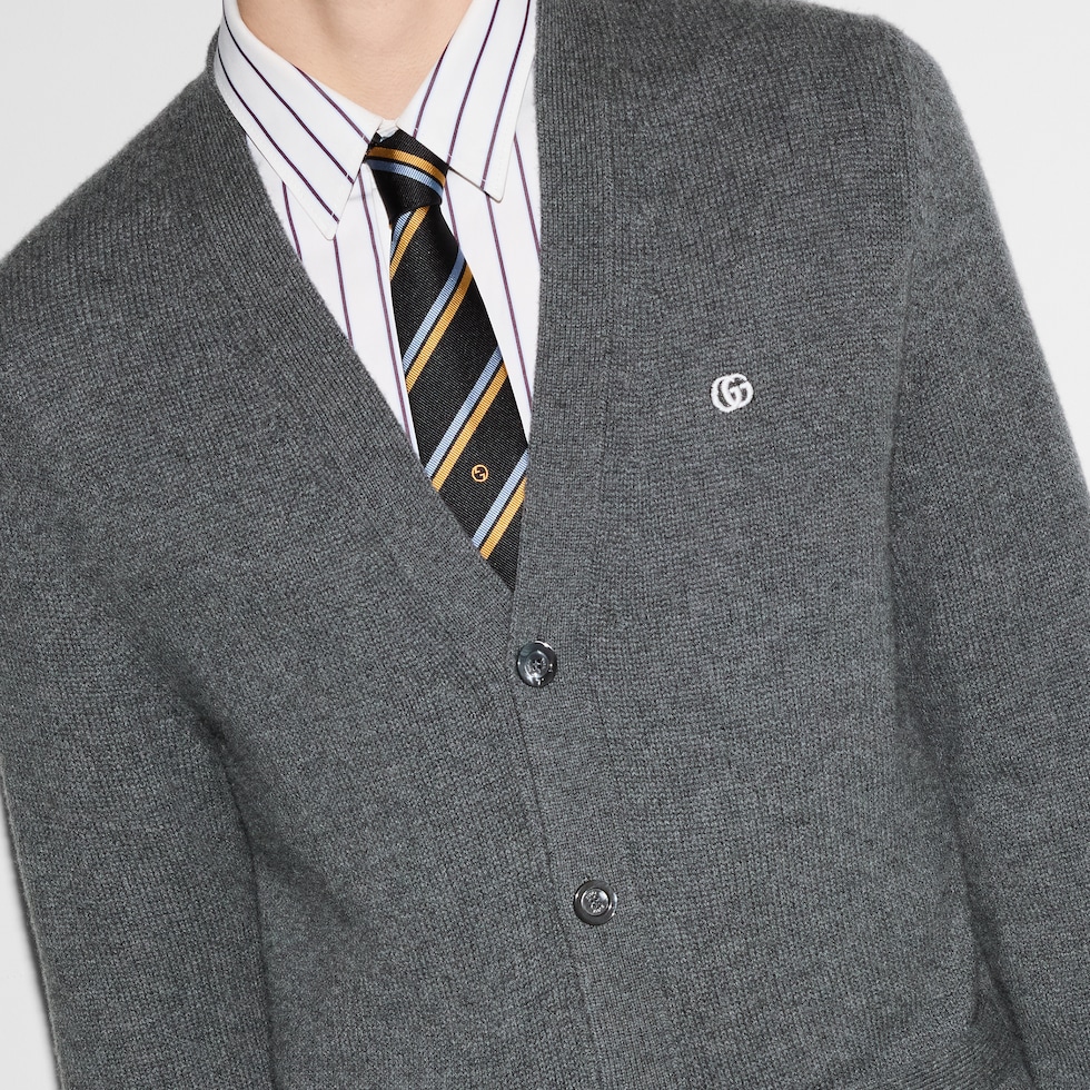 Cardigan en laine et cachemire brodé en gris | GUCCI® FR