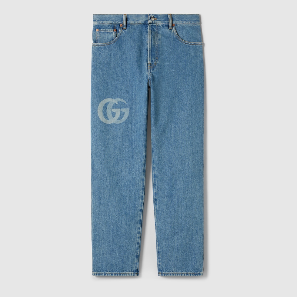 Pantalon en denim orné d’un logo Double G au laser en bleu | GUCCI® FR
