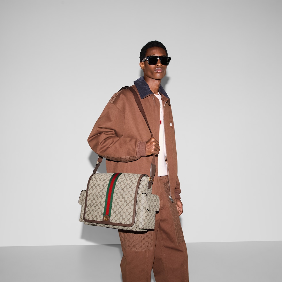 Large changing bag in beige and dark brown Supreme | GUCCI® US