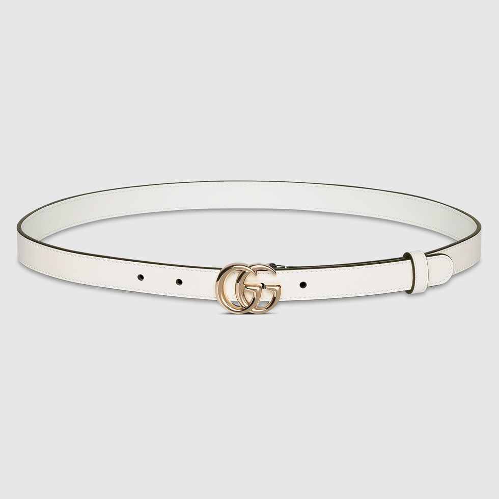 GG Marmont thin belt in white leather | GUCCI® GR
