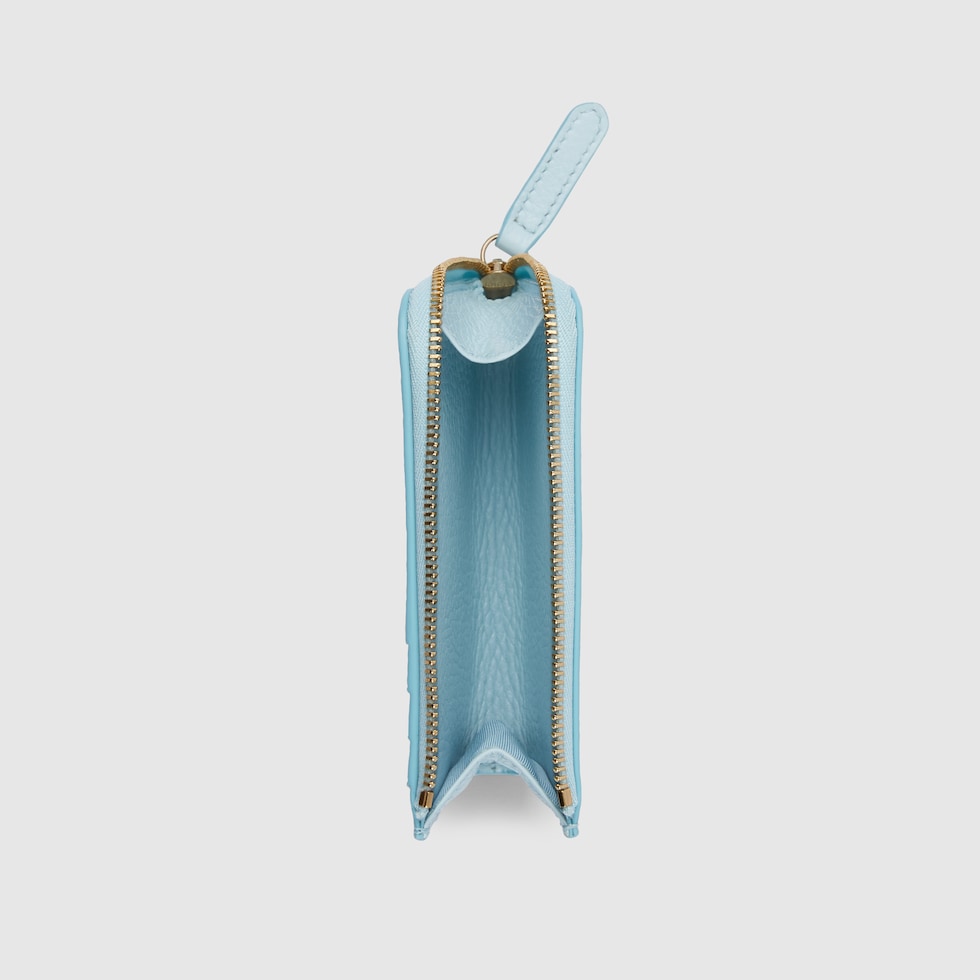 GG Emblem zip card case in light blue leather | GUCCI® AE