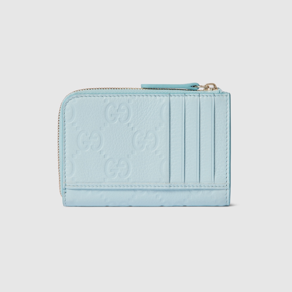 GG Emblem zip card case in light blue leather | GUCCI® BE