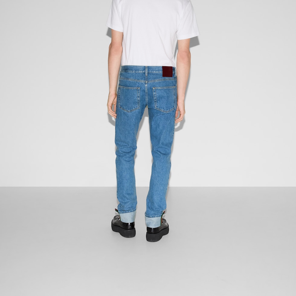 テーパードフィット デニム パンツブルー | GUCCI公式 テーパードフィット デニム パンツブルー | GUCCI公式