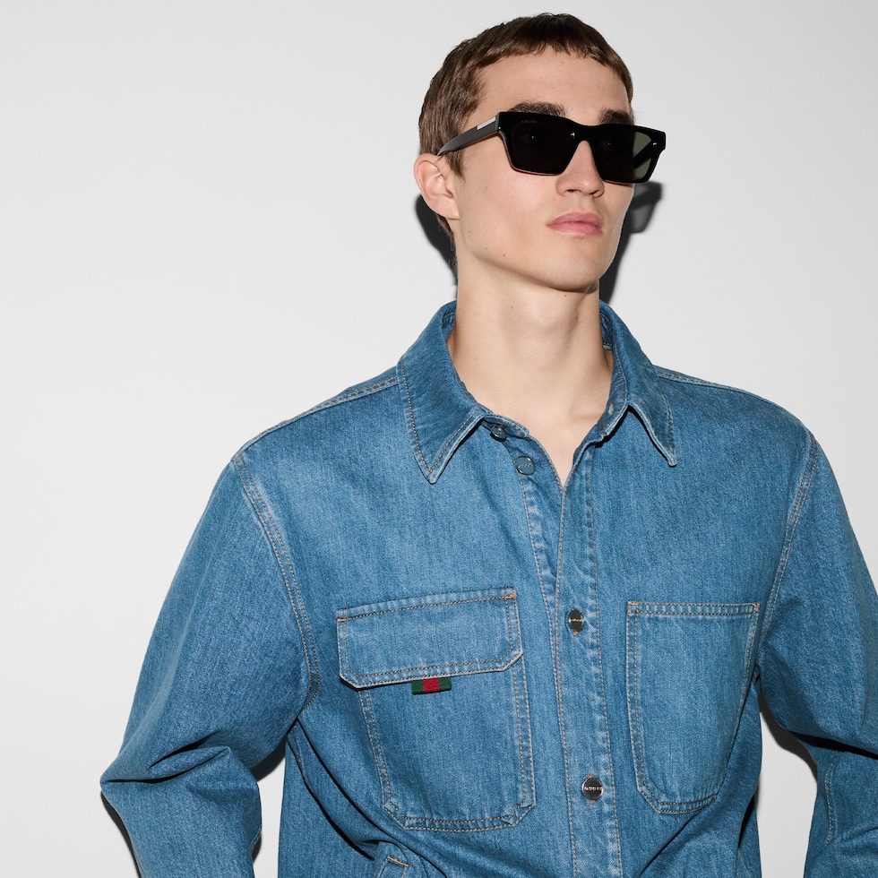 Relaxed fit denim shirt in blue | GUCCI® US