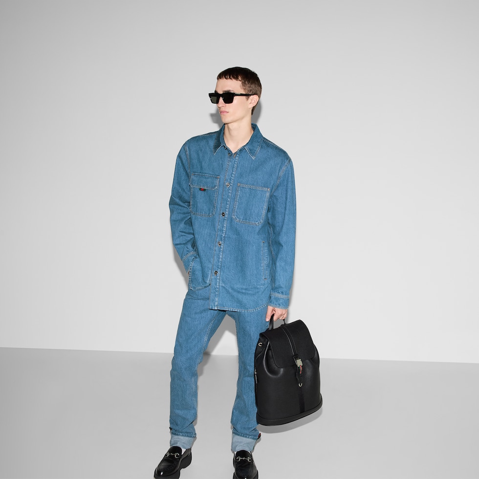 Relaxed fit denim shirt in blue | GUCCI® MX