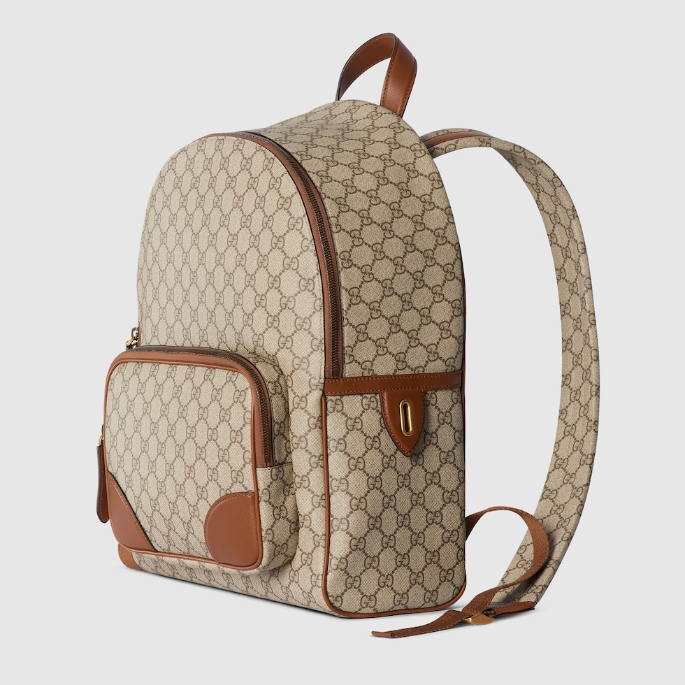 GG Emblem medium backpack in beige and dark brown fabric | GUCCI® DK
