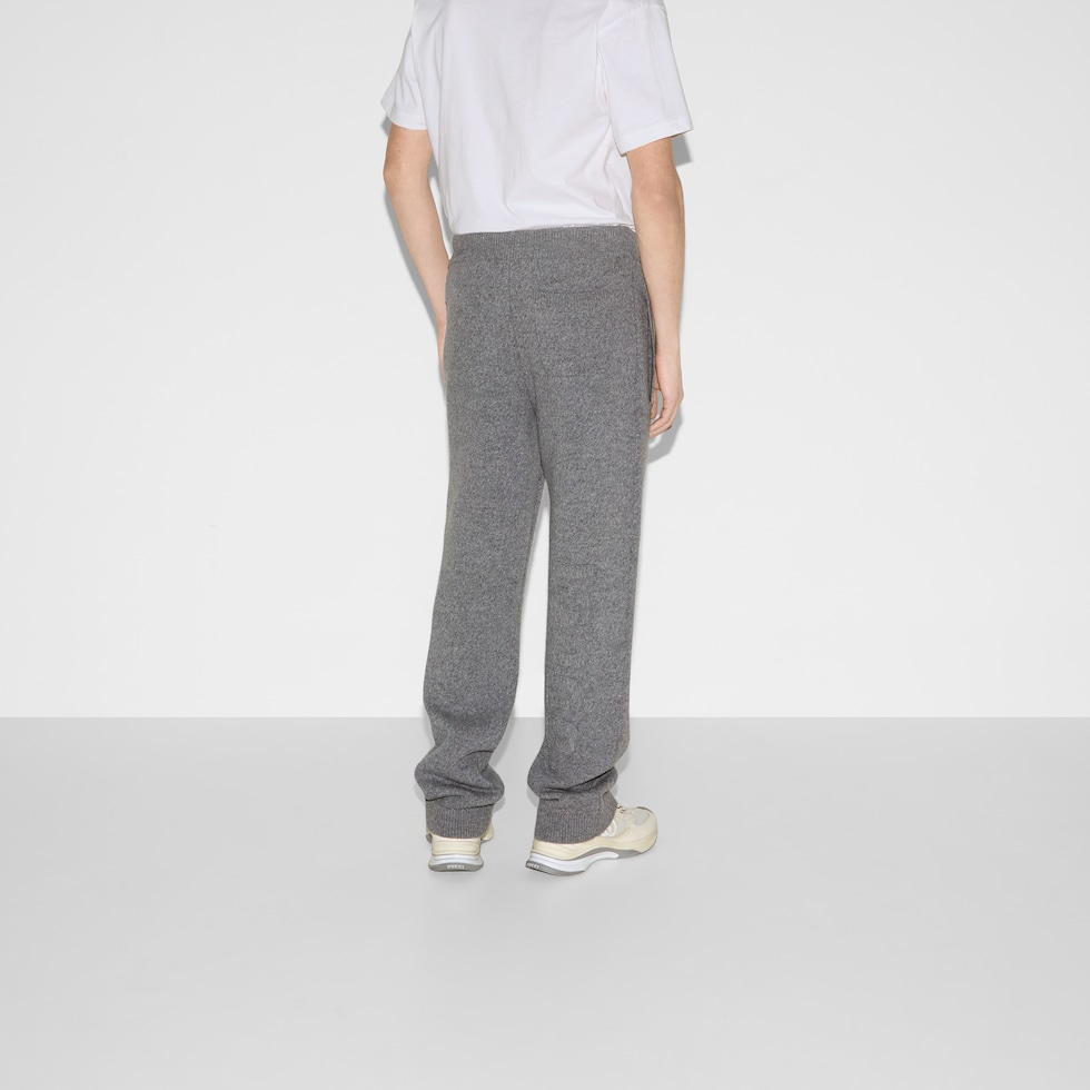 Embroidered wool knit jogging pant in grey | GUCCI® UK