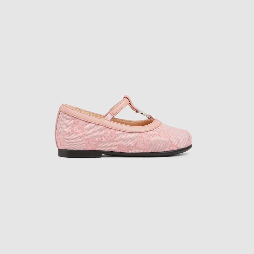 Toddler Double G ballet flat in pink GG canvas | GUCCI® US