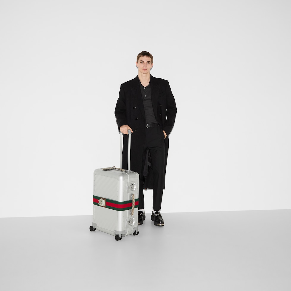 Gucci Porter medium trolley in silver aluminum | GUCCI® UK