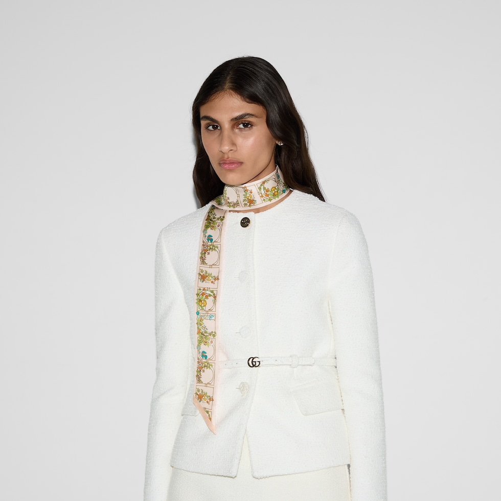 Printed silk ribbon in ivory and multicolor | GUCCI® US