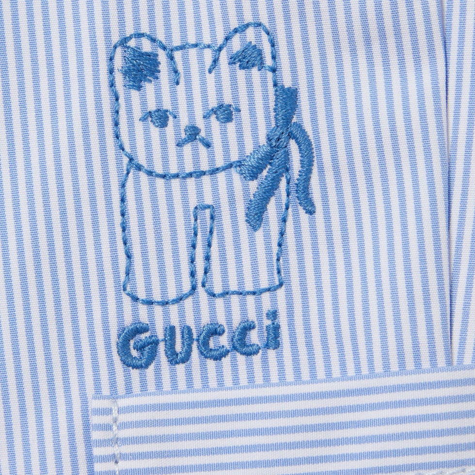 Baby embroidered cotton overall in white and light blue | GUCCI® US
