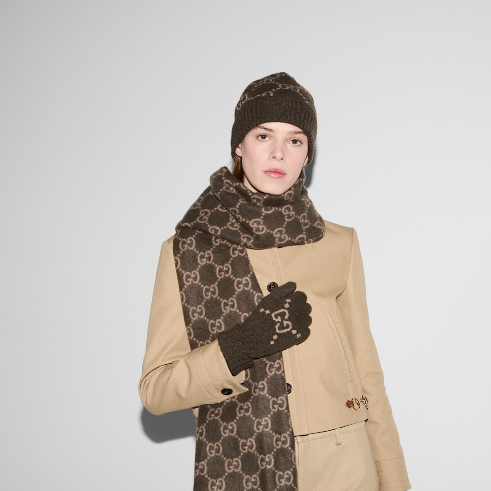GG cashmere gloves in brown and beige | GUCCI® US