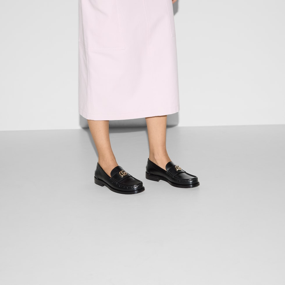 Mocassino donna con Doppia G in pelle nera | GUCCI® IT