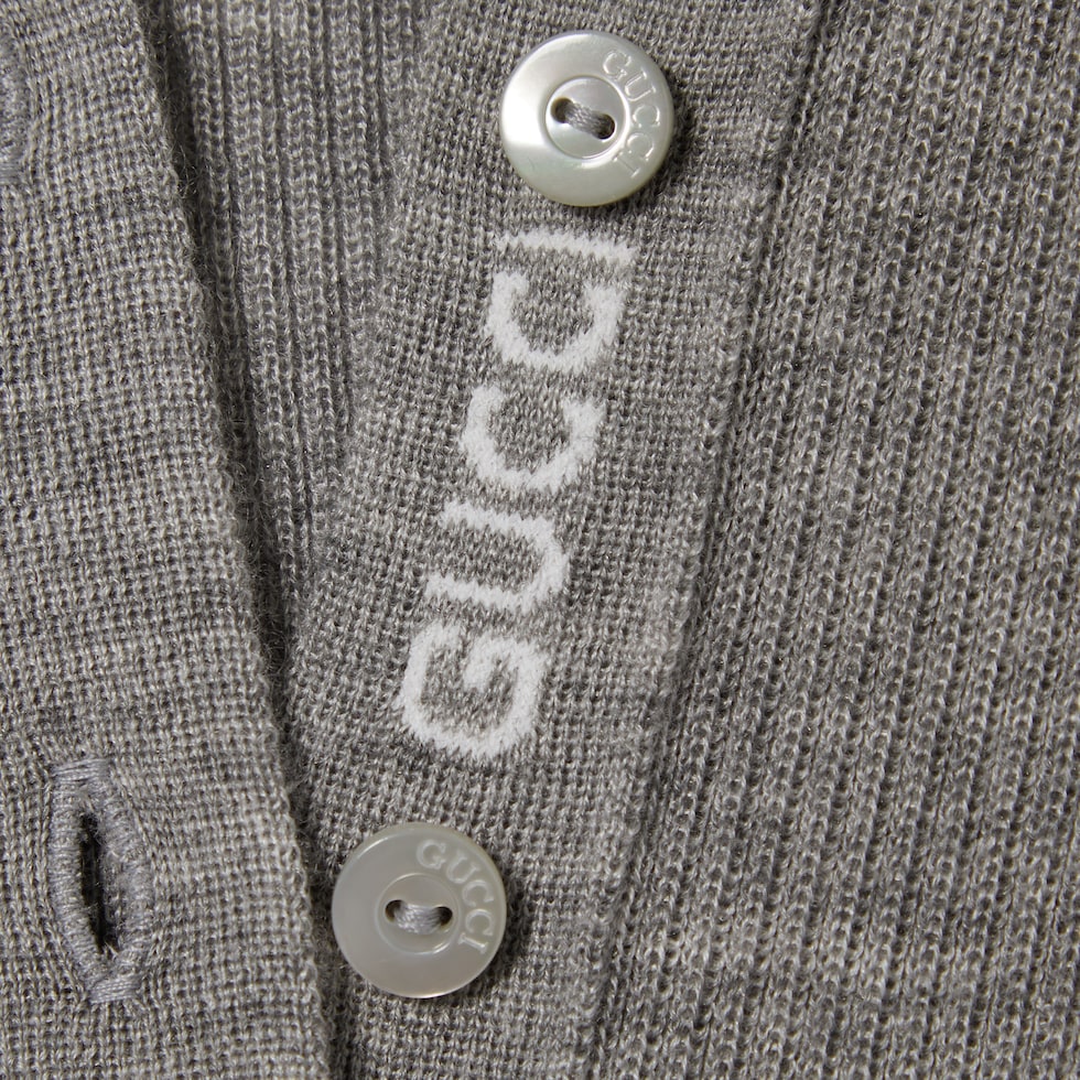 Cashmere and silk polo top with Web in grey | GUCCI® US