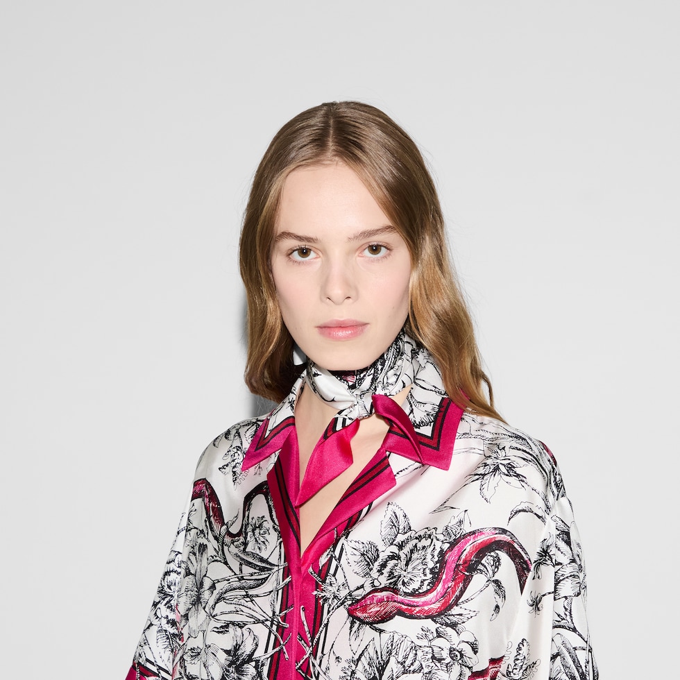 Fiocco in seta stampata in fucsia e avorio | GUCCI® Italia