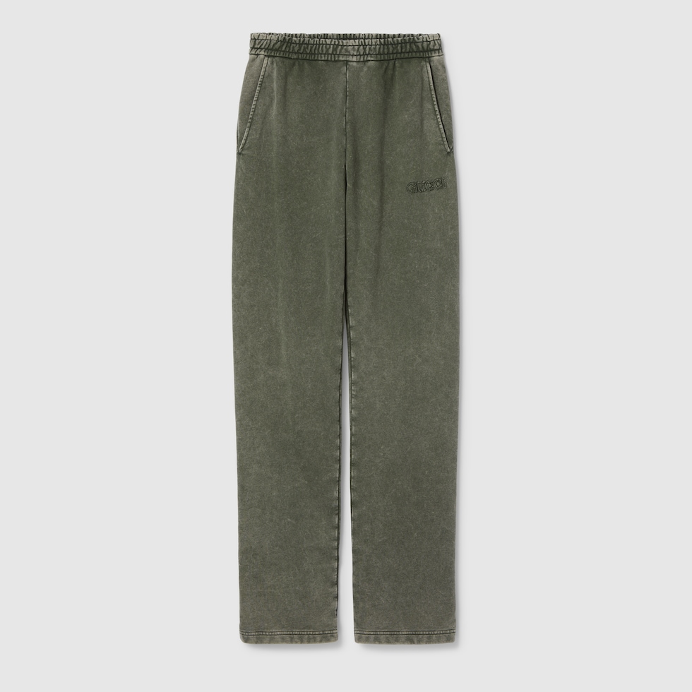 Embroidered cotton jogging pant in dark green | GUCCI® CA