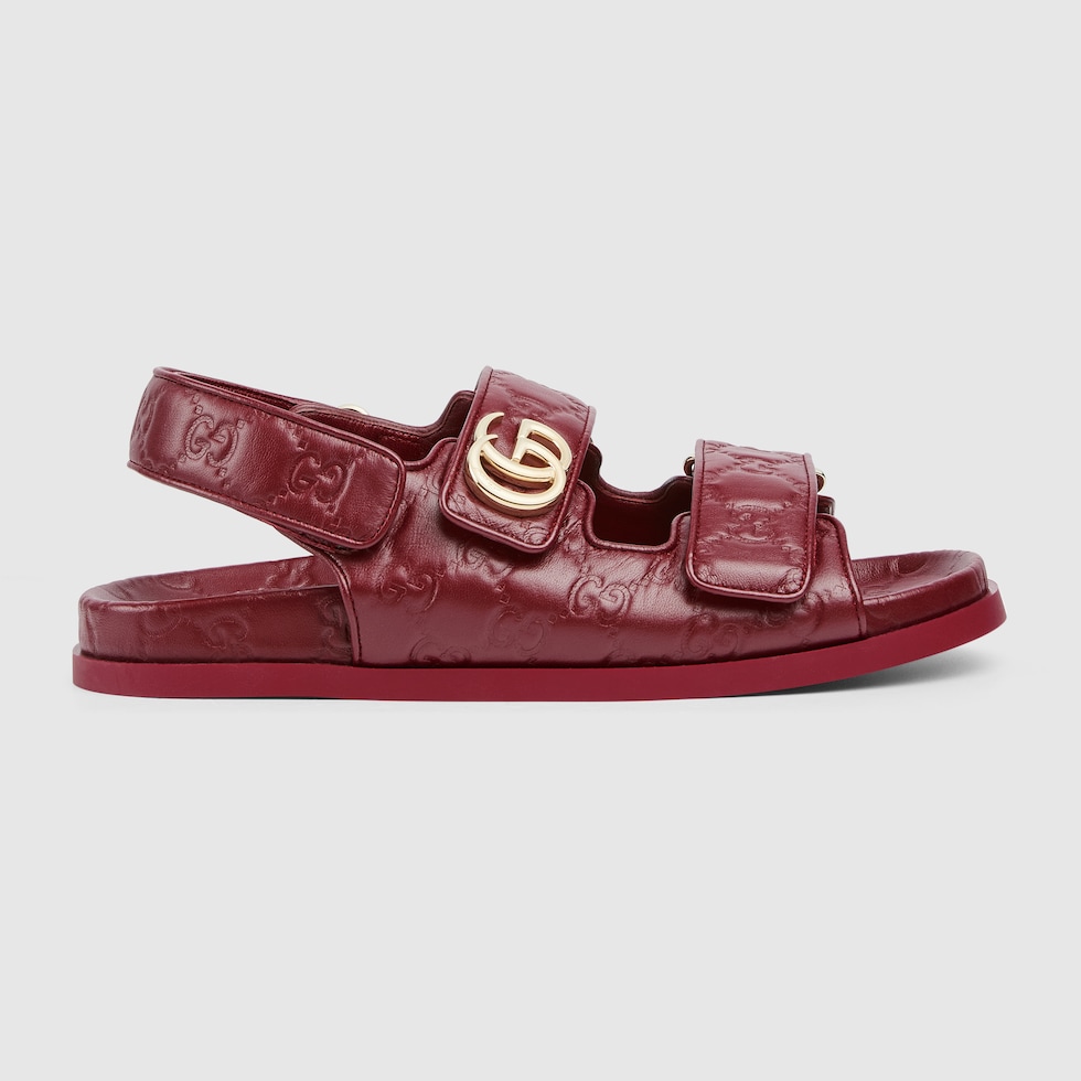 Women's sandal with Double G in Rosso Ancora GG leather | GUCCI® AE