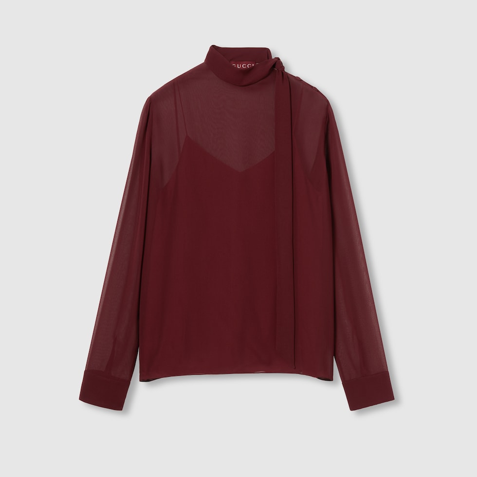 Chemise en georgette de soie avec nœud de cou en rouge Rosso Ancora ...