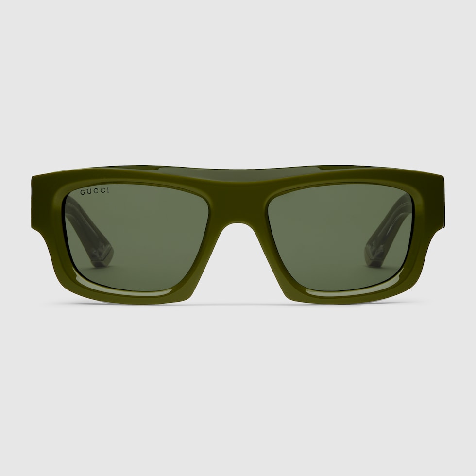 Rectangular frame sunglasses in olive green | GUCCI® ZA