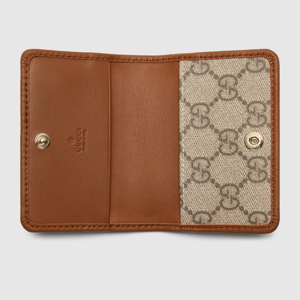 GG Emblem card case in beige and dark brown canvas | GUCCI® PT