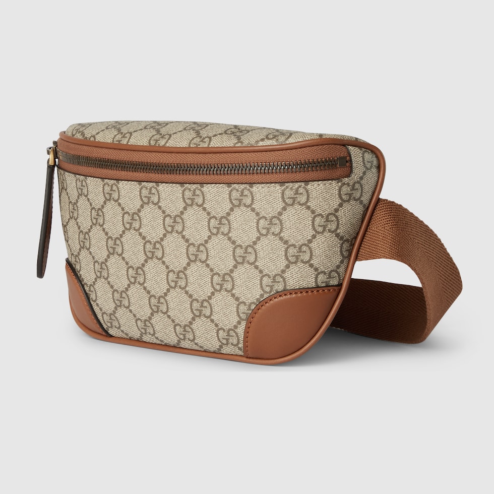 GG Emblem small belt bag in beige and dark brown fabric | GUCCI® Australia