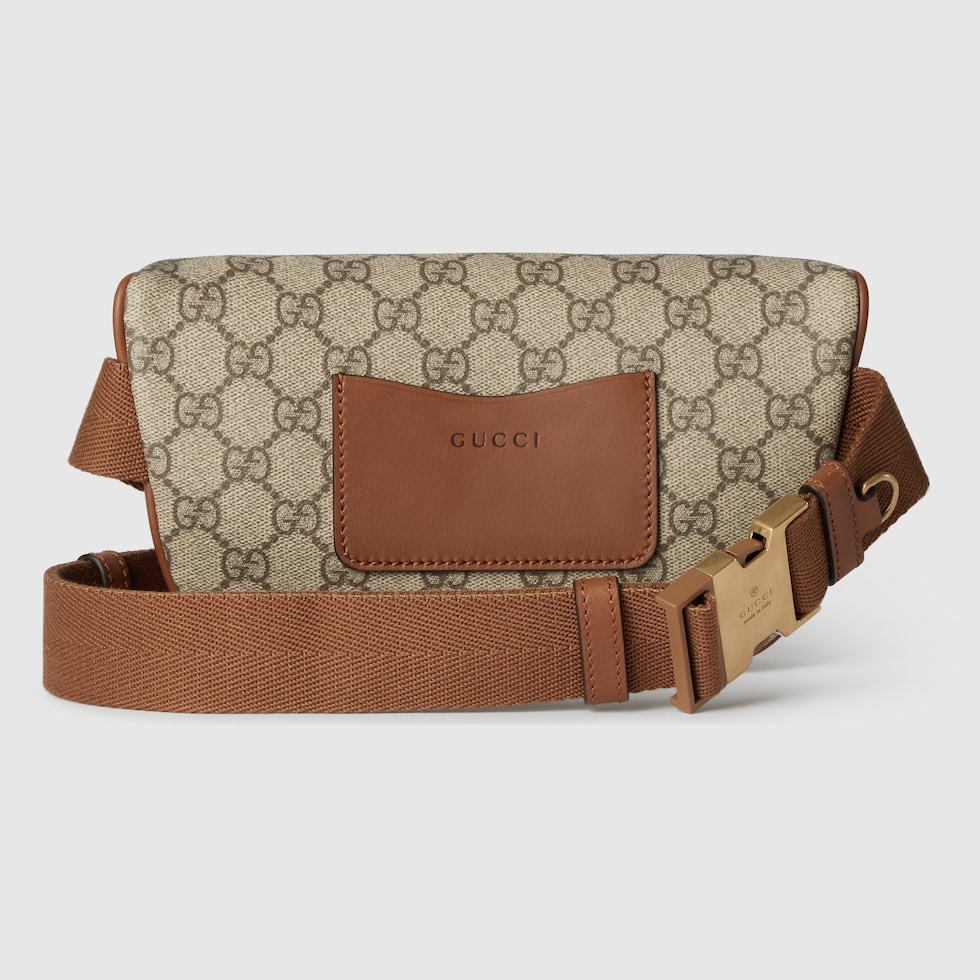 GG Emblem small belt bag in beige and dark brown fabric | GUCCI® UK