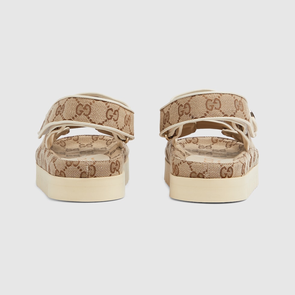 Women's sandal with Double G in beige and dark brown GG canvas | GUCCI® US