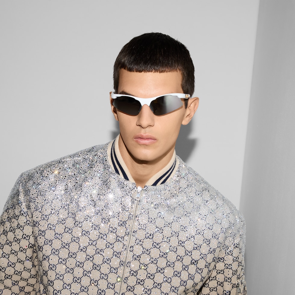 Mask-shaped sunglasses in white | GUCCI® US
