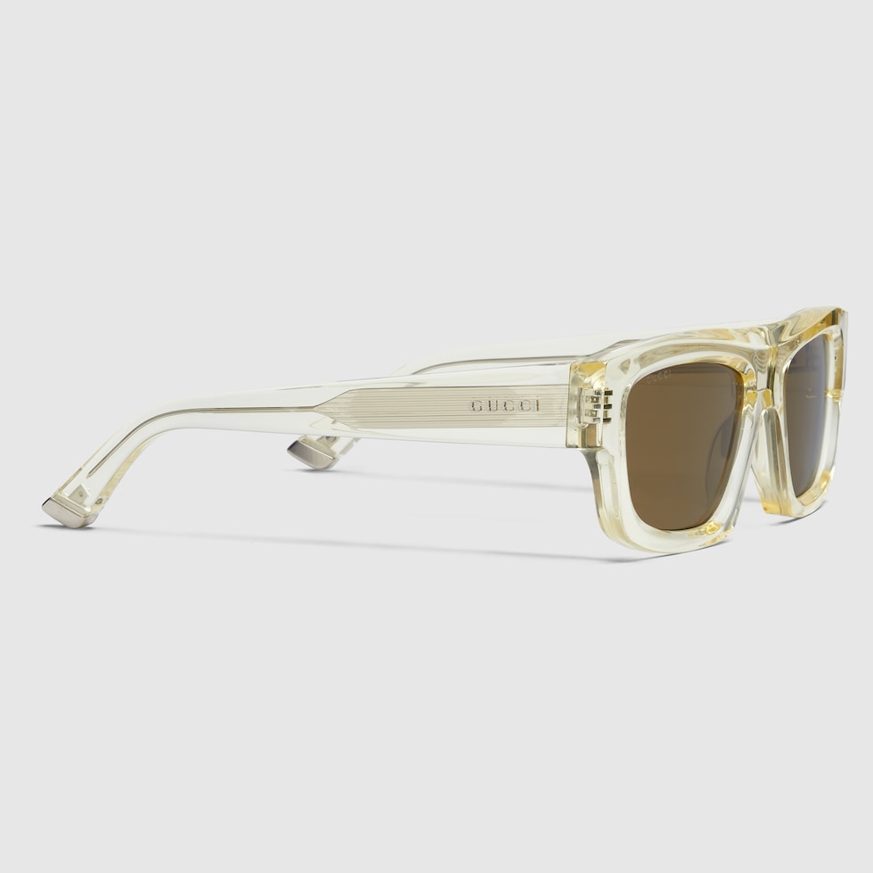 Rectangular frame sunglasses in transparent yellow | GUCCI® CA