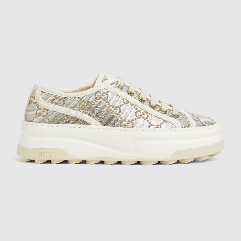 Women's GG trainer in metallic silver GG canvas | GUCCI® ZA