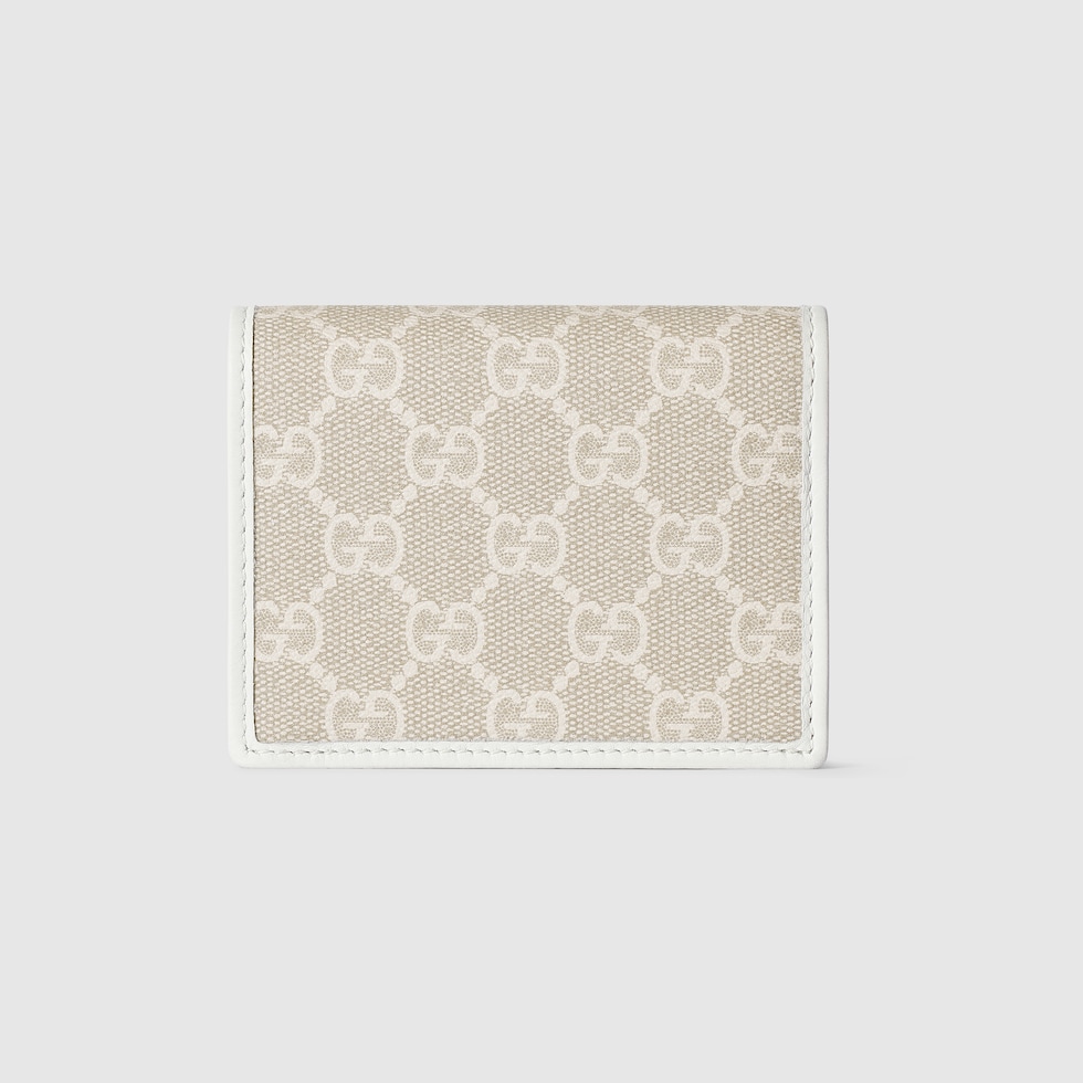 GG Emblem small wallet in beige and white fabric | GUCCI® UK
