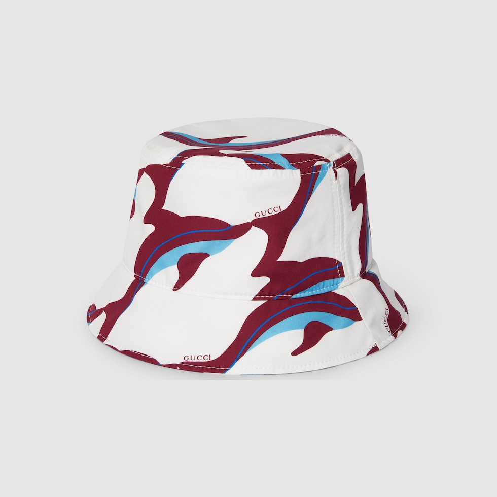Printed cotton canvas bucket hat in white | GUCCI® Canada