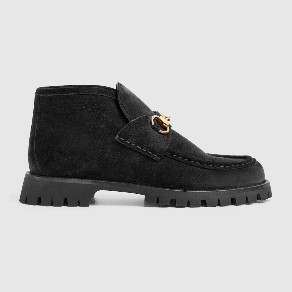 Women's Horsebit ankle boot in black suede | GUCCI® CA
